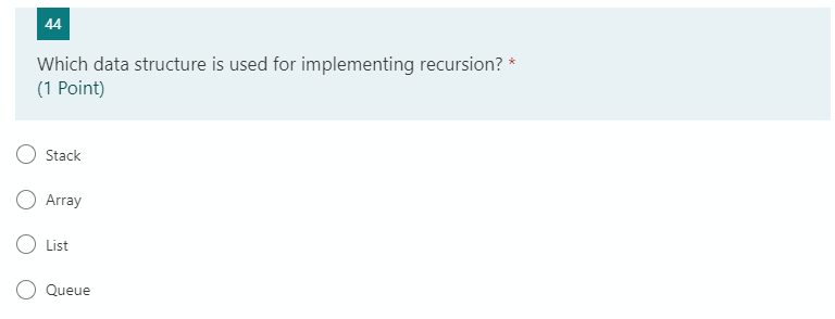 Solved 44 Which data structure is used for implementing | Chegg.com