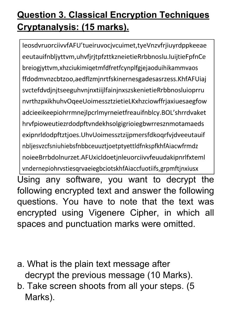 Question 3 Classical Encryption Techniques 