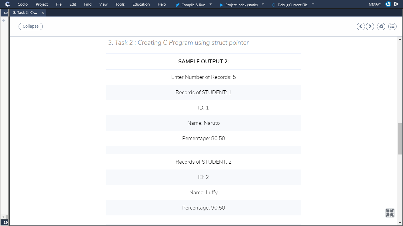 Solved 3. Task 2 : Creating C Program using struct | Chegg.com