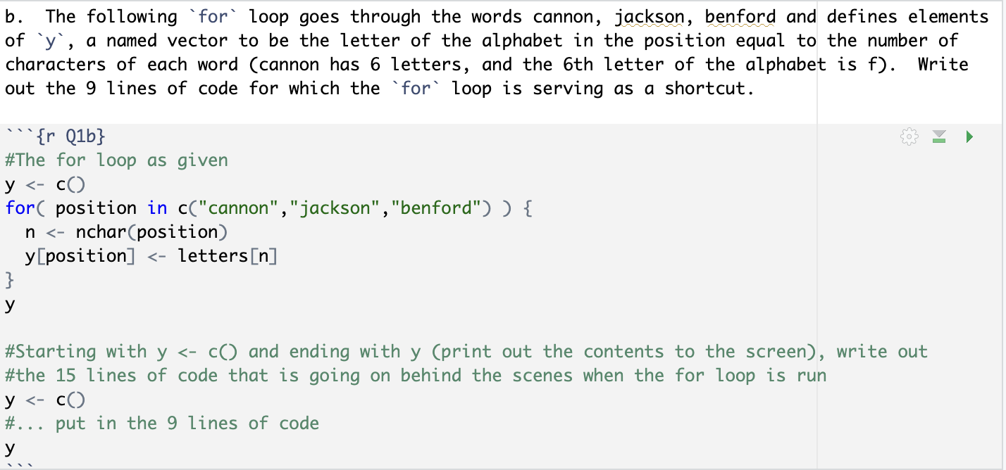 Solved b. The following 'for' loop goes through the words | Chegg.com