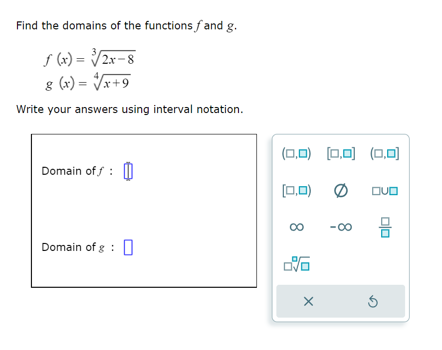 Solved Find the domains of the functions f and g. | Chegg.com
