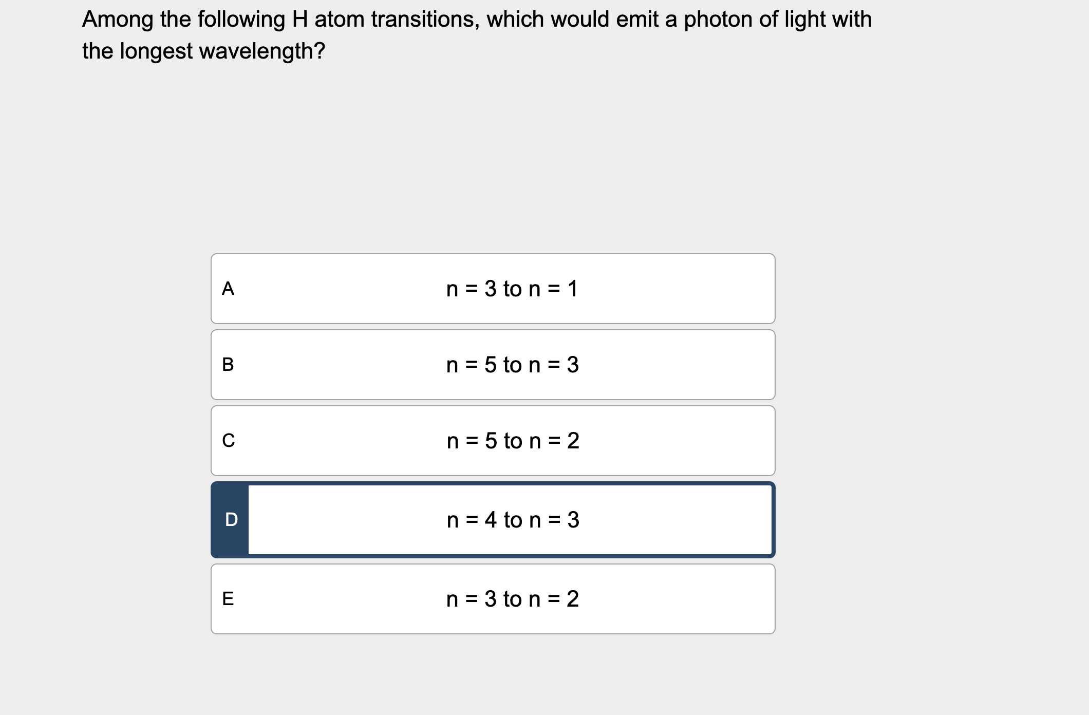 Solved code class="asciimath">Among the following H atom | Chegg.com