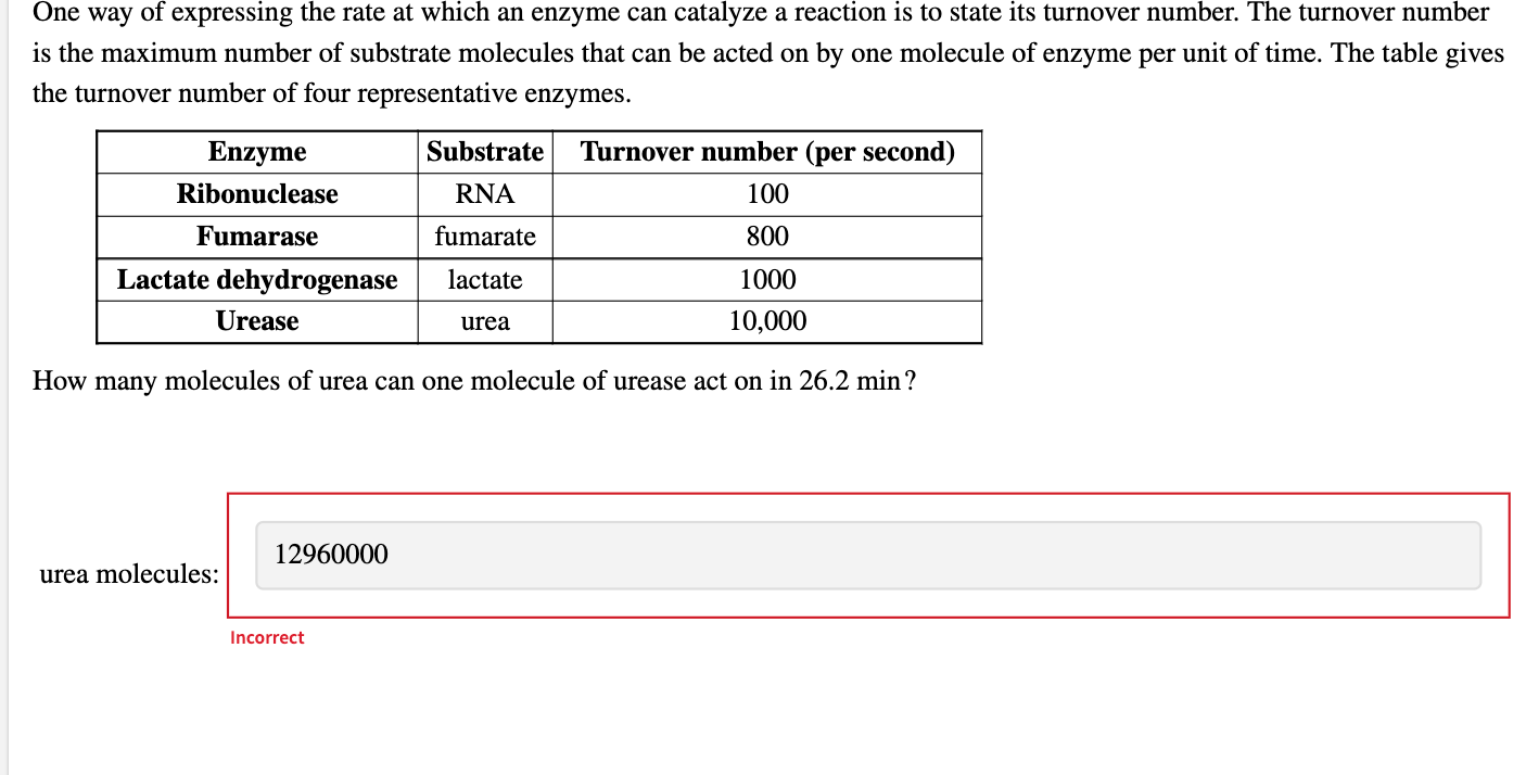 Solved One way of expressing the rate at which an enzyme can | Chegg.com