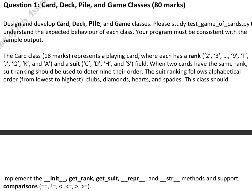 Solved Question 1: Card, Deck, Pile, and Game Classes (80 | Chegg.com