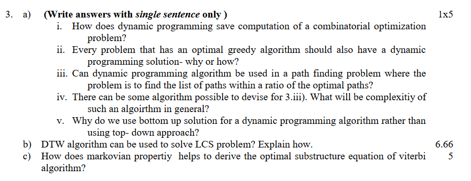1x5 3. a) (Write answers with single sentence only) | Chegg.com