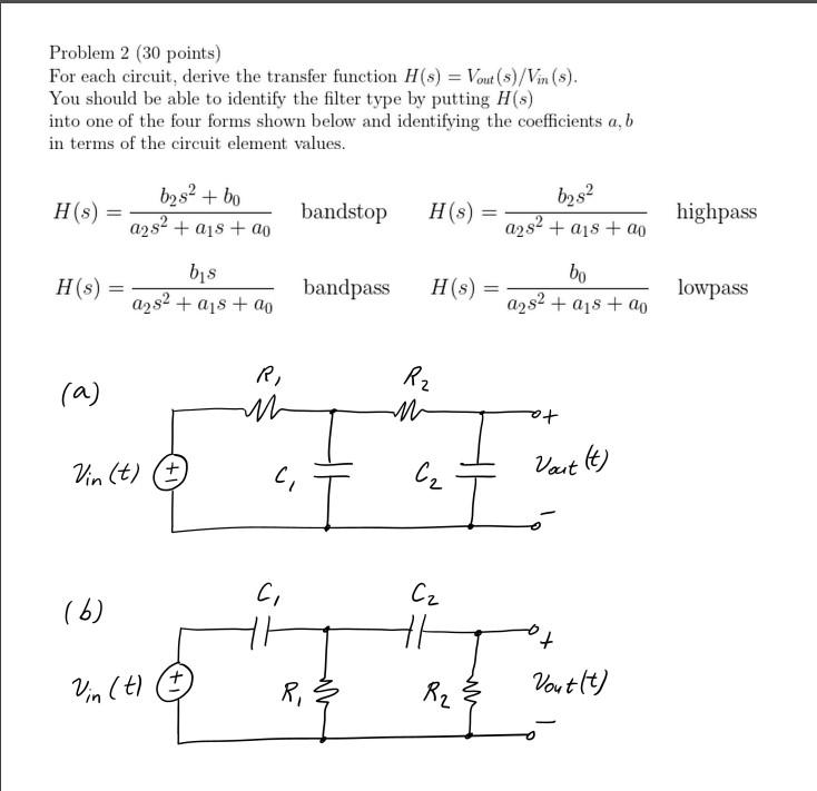 Solved Problem 2 ( 30 points) For each circuit, derive the | Chegg.com