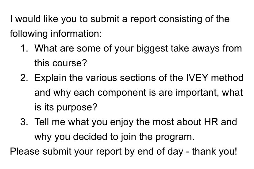 I would like you to submit a report consisting of the | Chegg.com