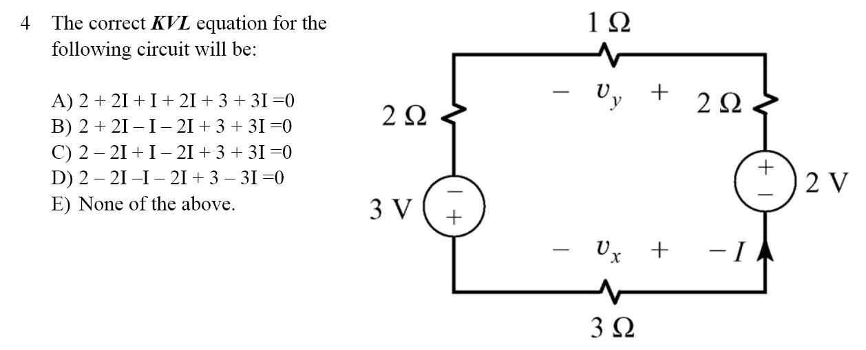 Solved 4 ﻿The correct KVL ﻿equation for thefollowing circuit | Chegg.com