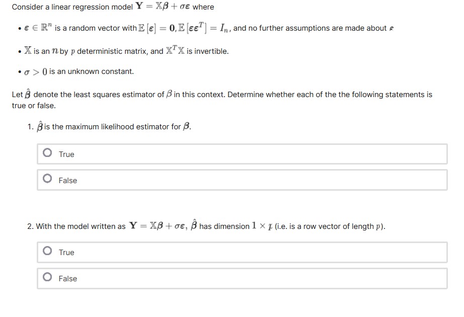 Solved Consider a linear regression model Y=Xβ+σε where - | Chegg.com