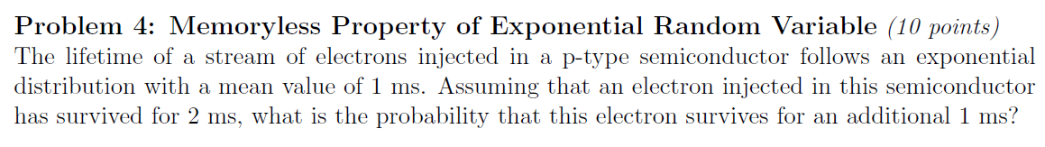Solved Problem 4: Memoryless Property of Exponential Random | Chegg.com