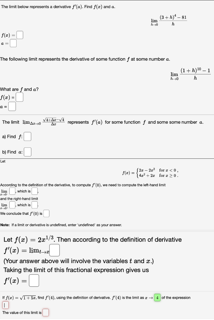 Solved The limit below represents a derivative f′(a). Find | Chegg.com
