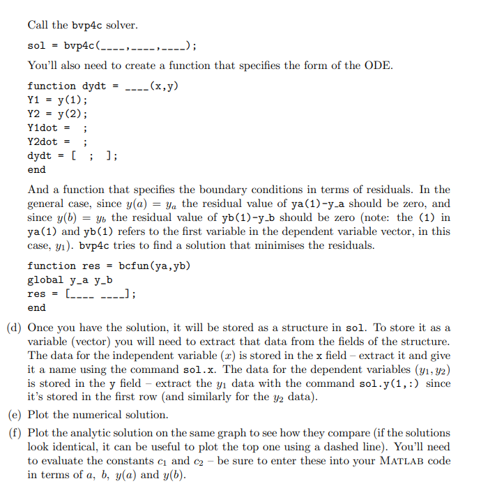 ; 3 3 Call the bvp4c solver. sol = | Chegg.com