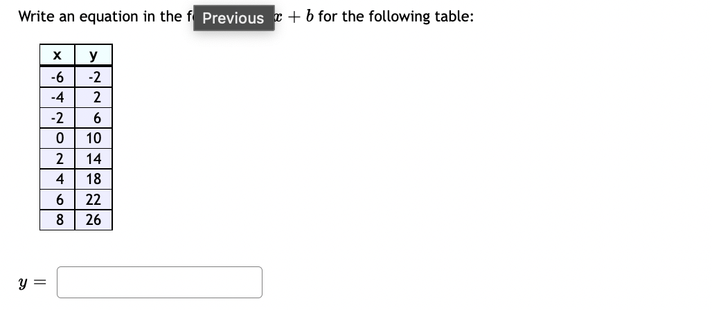 Solved Write an equation in the f x+b for the following | Chegg.com