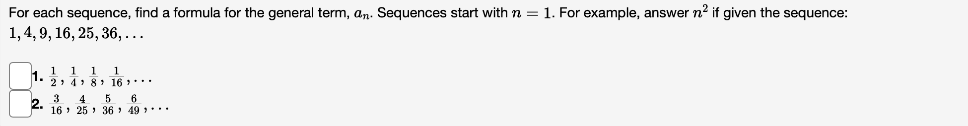 Solved For each sequence, find a formula for the general | Chegg.com