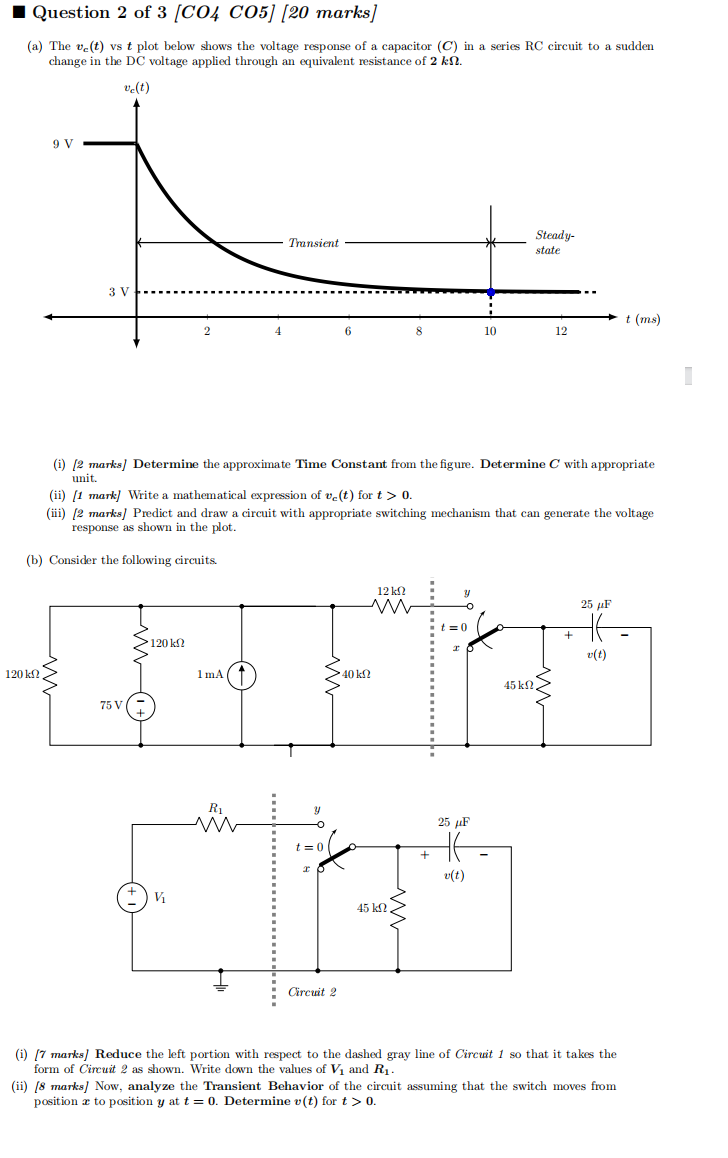 Solved (a) The vc(t) vs t plot below shows the voltage | Chegg.com