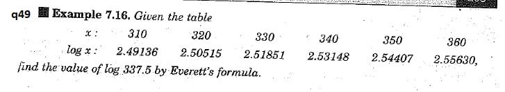 Solved 2 949 1 Example 7.16. Given the table 310 320 330 log | Chegg.com
