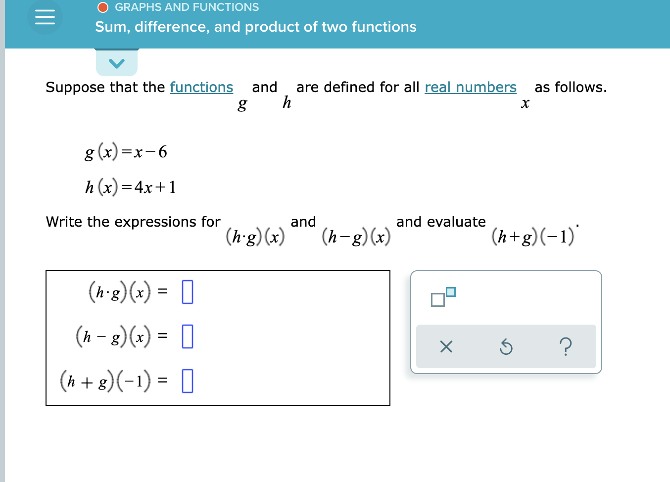 Solved = GRAPHS AND FUNCTIONS Sum, difference, and product | Chegg.com