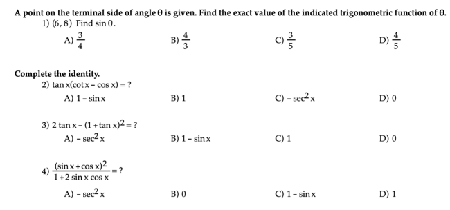 Solved A point on the terminal side of angle θ is given. | Chegg.com