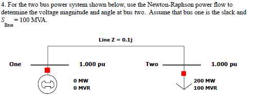 Solved 4. For the two bus power system shown below, use the | Chegg.com