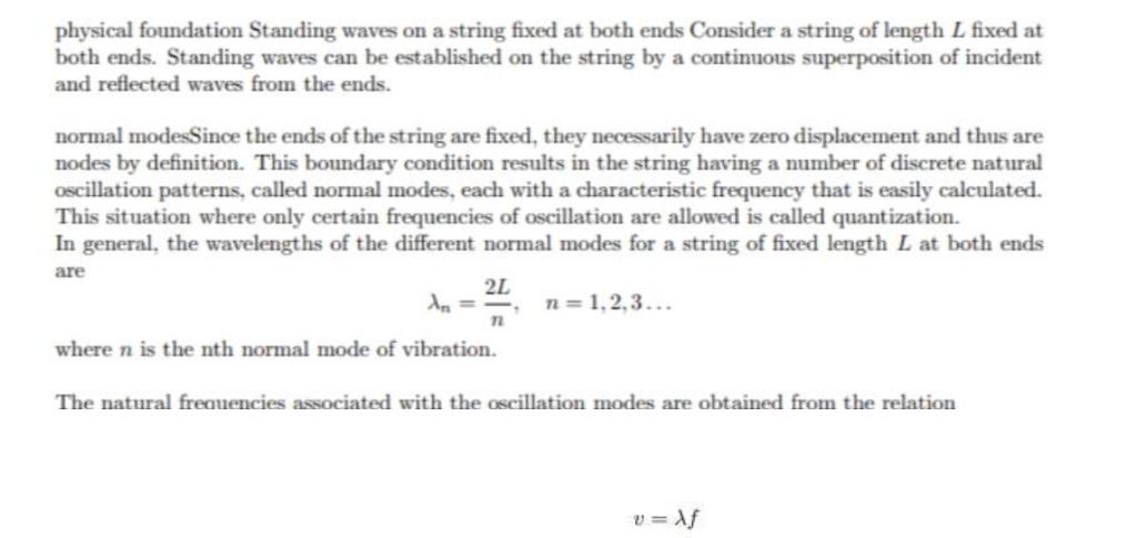 Solved physical foundation Standing waves on a string fixed | Chegg.com