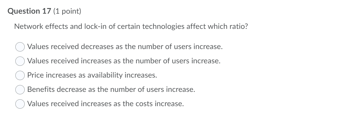Solved Question 17 (1 point) Network effects and lock-in of | Chegg.com