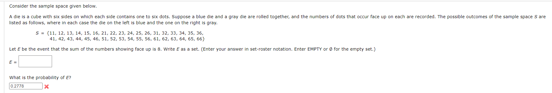 Solved Consider the sample space given below. A die is a | Chegg.com