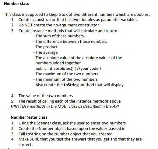 Solved Number class This class is supposed to keep track of | Chegg.com