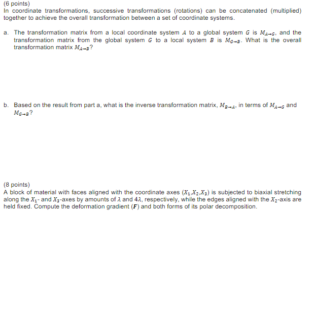 Solved a. The transformation matrix from a local coordinate | Chegg.com