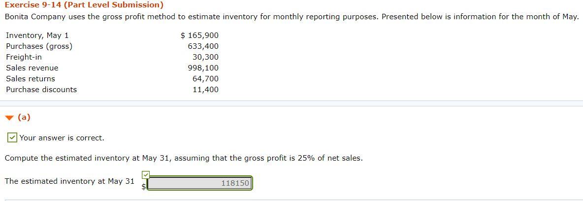 Solved Exercise 9-14 (Part Level Submission) Bonita Company | Chegg.com