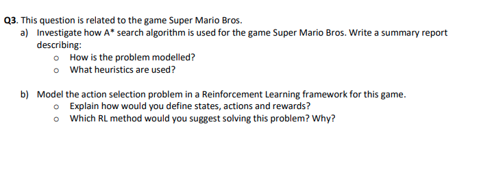 Solved Q3. This question is related to the game Super Mario | Chegg.com
