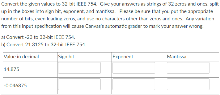 Solved Convert the given values to 32-bit IEEE 754. Give | Chegg.com