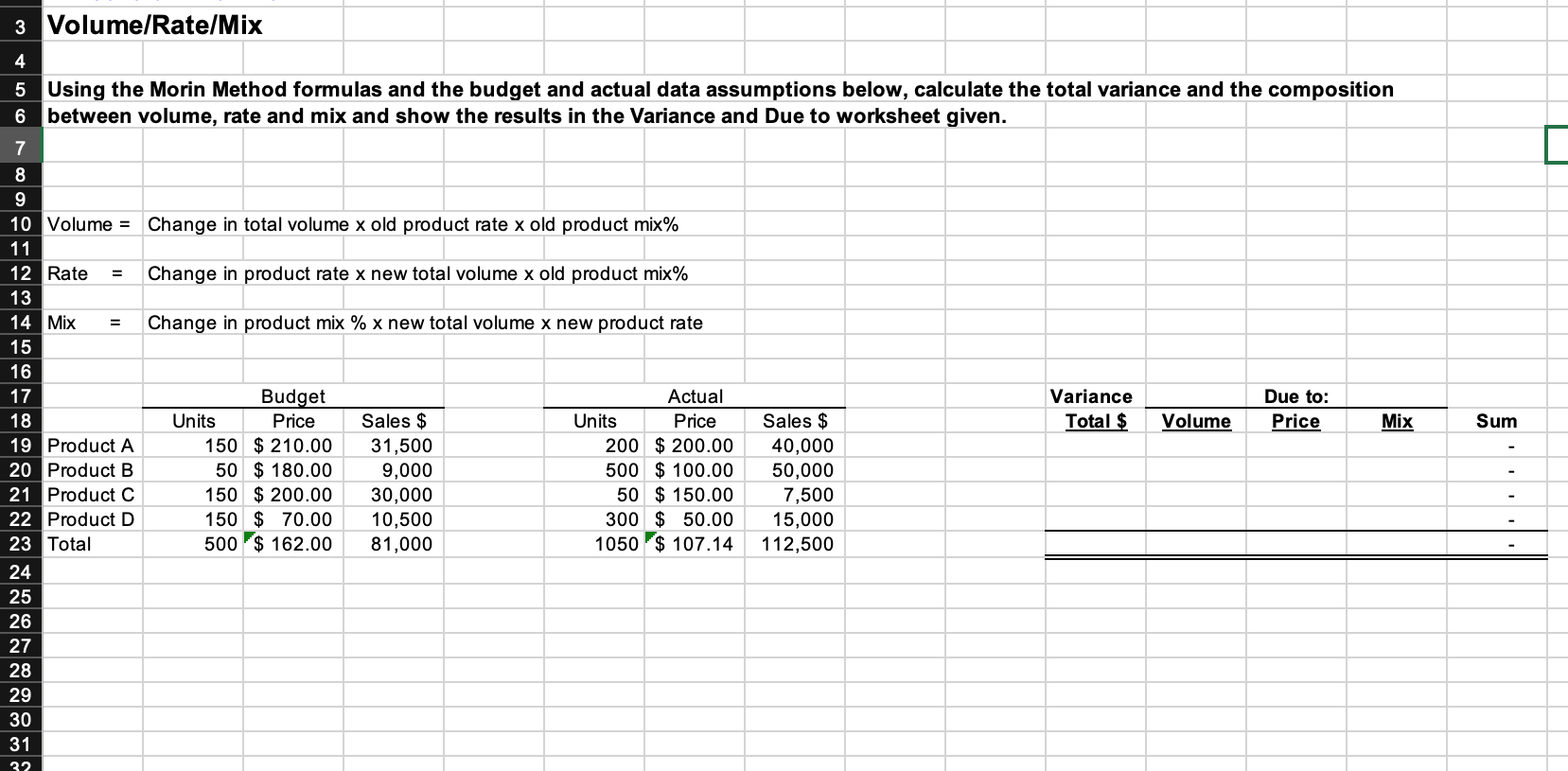 Solved 3 Volume/Rate/Mix Using the Morin Method formulas and | Chegg.com