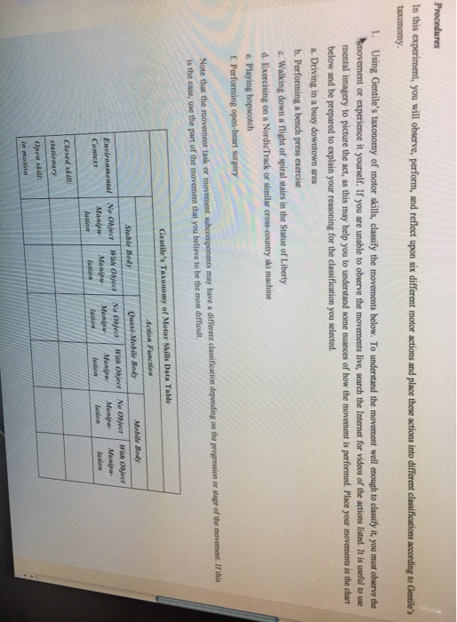 Solved In this you will 1. Using Gentile's taxonomy of motor | Chegg.com