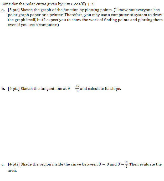 Solved Consider the polar curve given by r = 6 cos(C) + 3 a. | Chegg.com