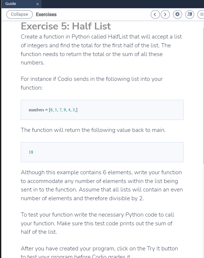 Solved Exercise 5: Half List Create a function in Python | Chegg.com