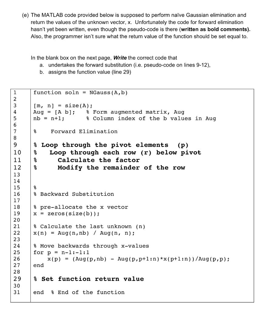 Solved (e) The MATLAB code provided below is supposed to | Chegg.com