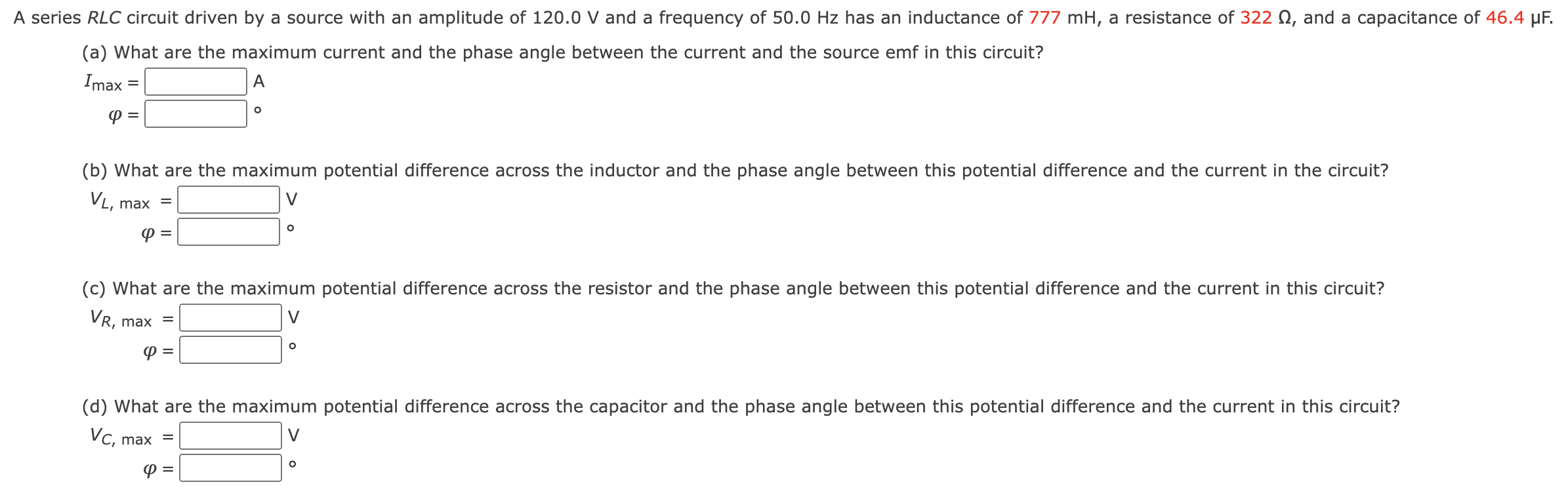 Solved series \\( R L C \\) circuit driven by a source with | Chegg.com
