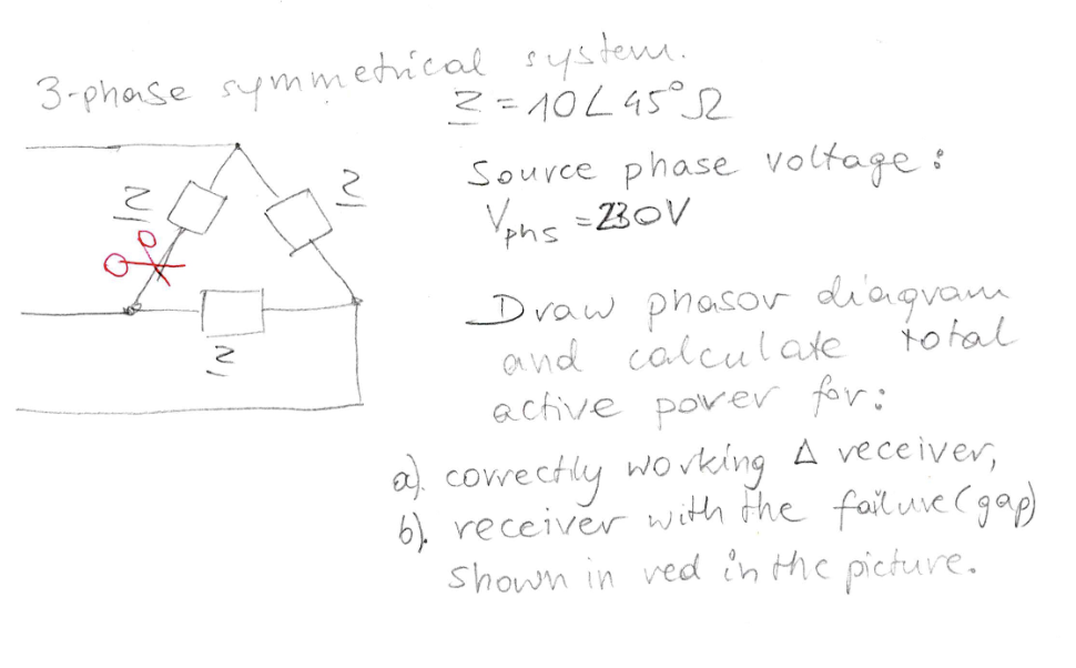 Solved 3-phase symmetrical system. 2=10L45°5 2 Source phase | Chegg.com