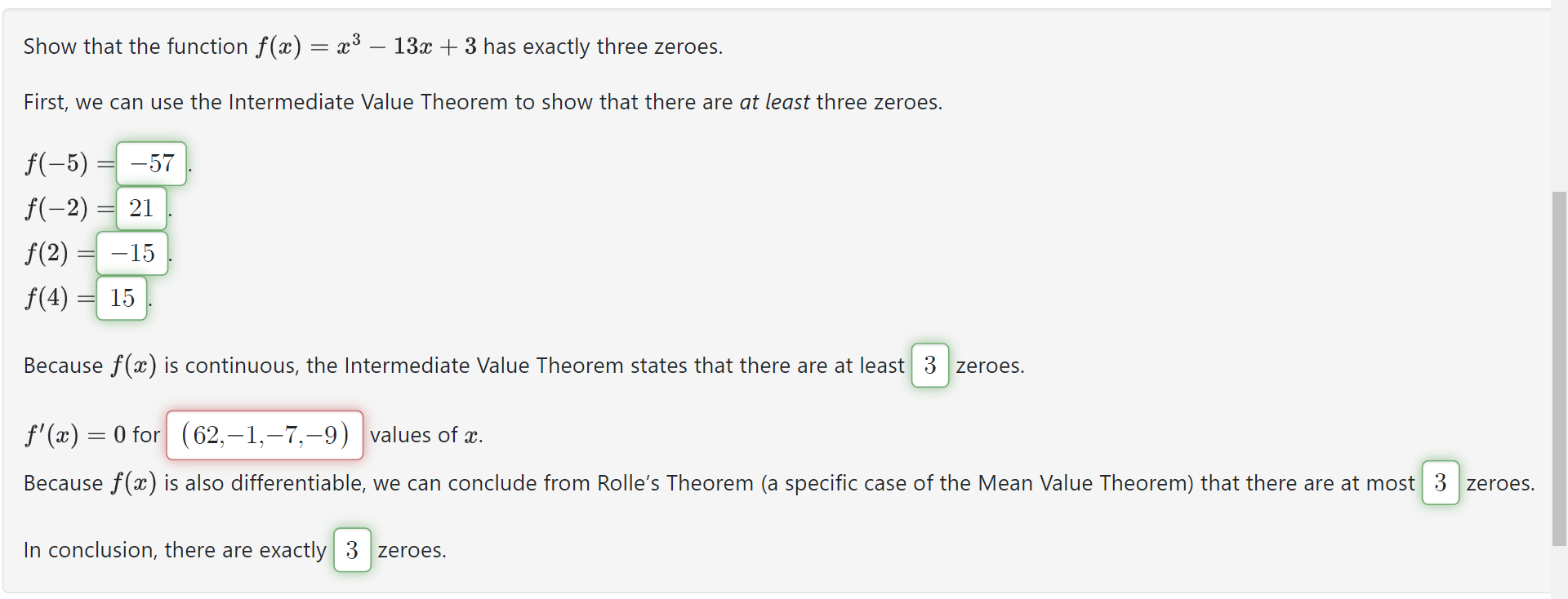 Solved Show that the function f(x)=x3−13x+3 has exactly | Chegg.com