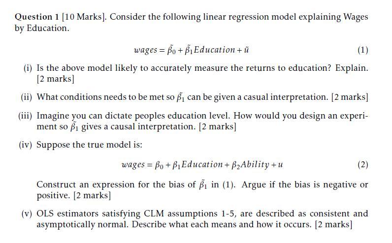 Solved Question 1 [ 10 Marks]. Consider the following linear | Chegg.com