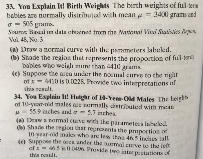 Solved 33. You Explain It! Birth Weights The birth weights | Chegg.com