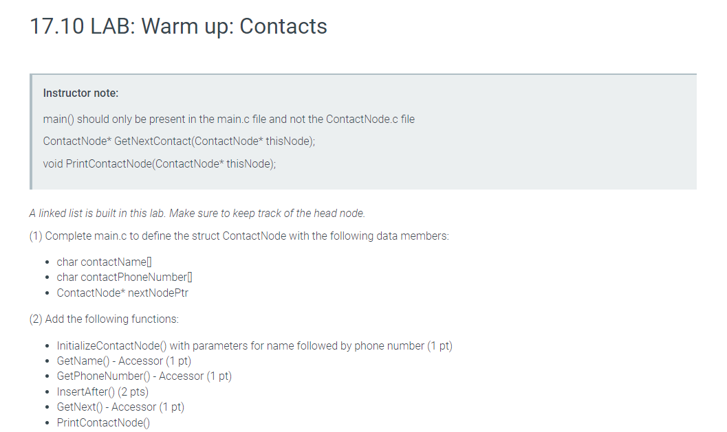 Solved 17.10 LAB: Warm up: Contacts Instructor note: main0 | Chegg.com