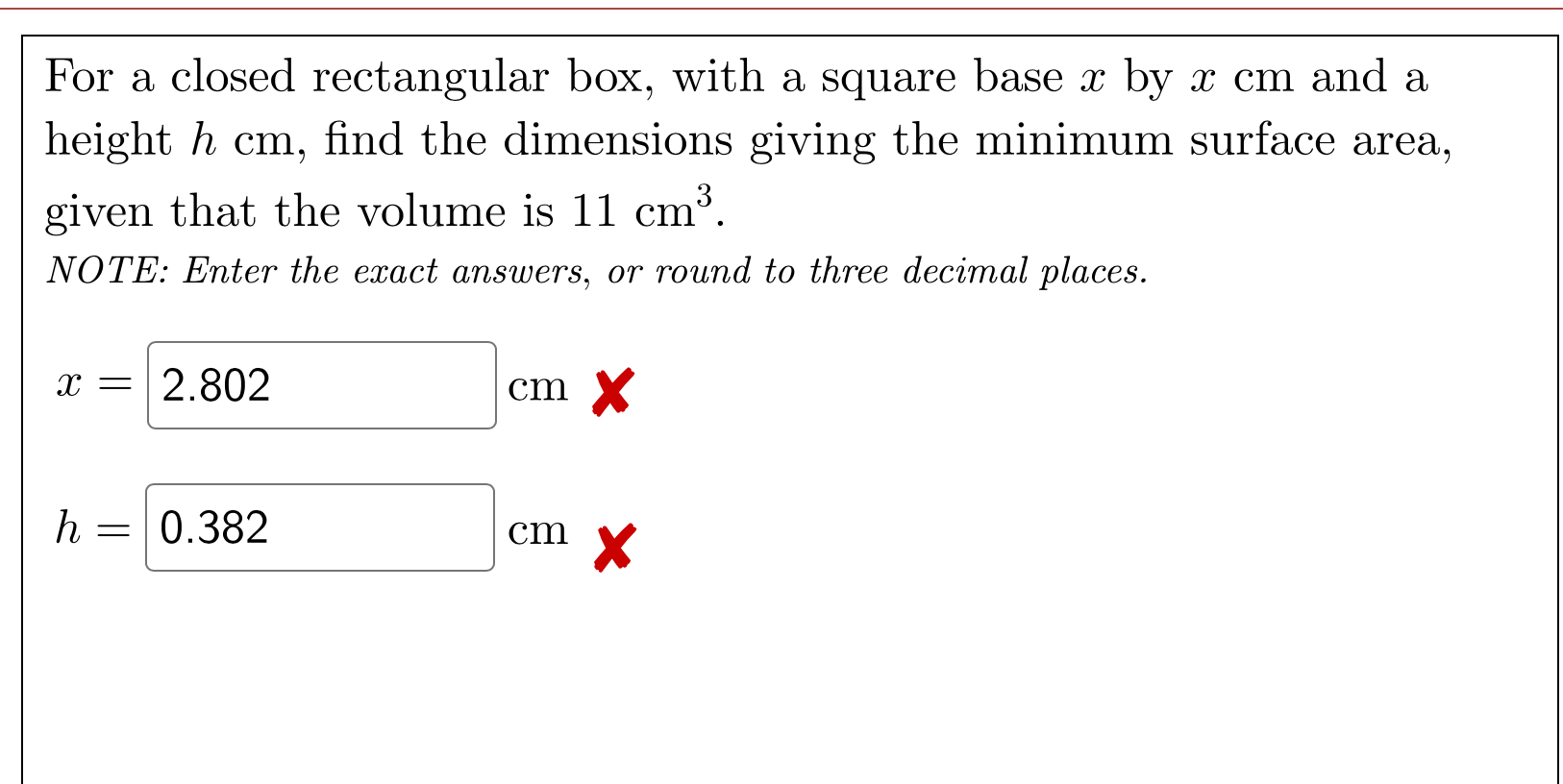 Solved For a closed rectangular box, with a square base x by | Chegg.com