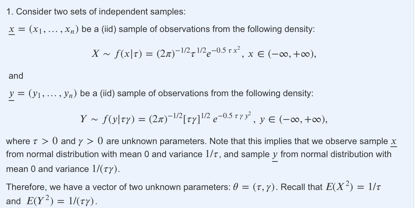 1. Consider two sets of independent samples: | Chegg.com