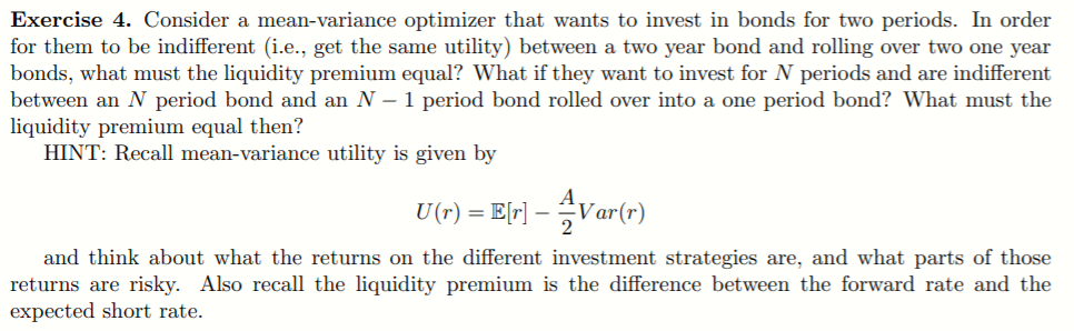 Solved Exercise 4. Consider a mean-variance optimizer that | Chegg.com