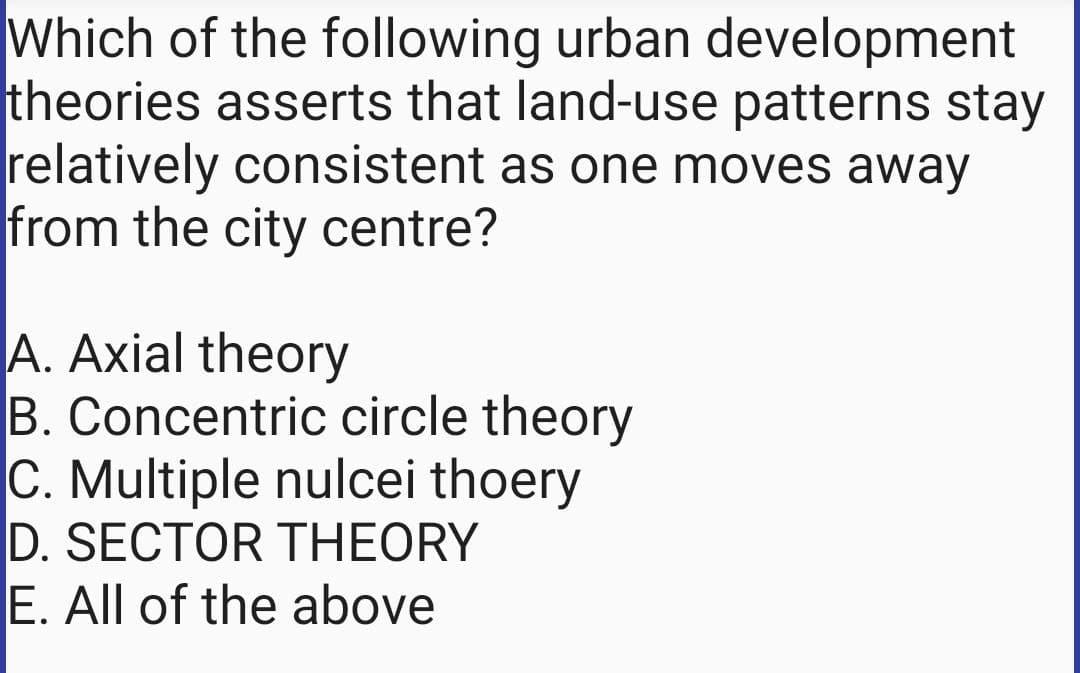 Solved Which of the following urban development theories | Chegg.com