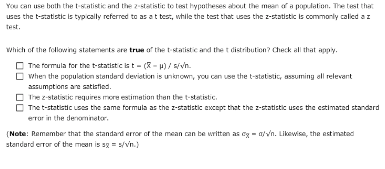 Solved You Can Use Both The T statistic And The Z statistic Chegg Solved You Can Use Both The T statistic And The Z statistic Chegg
