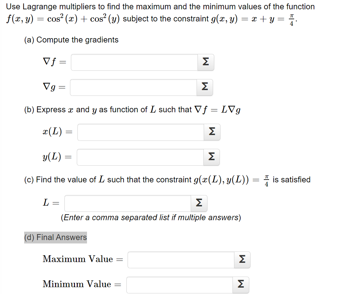 Solved Use Lagrange multipliers to find the maximum and the | Chegg.com