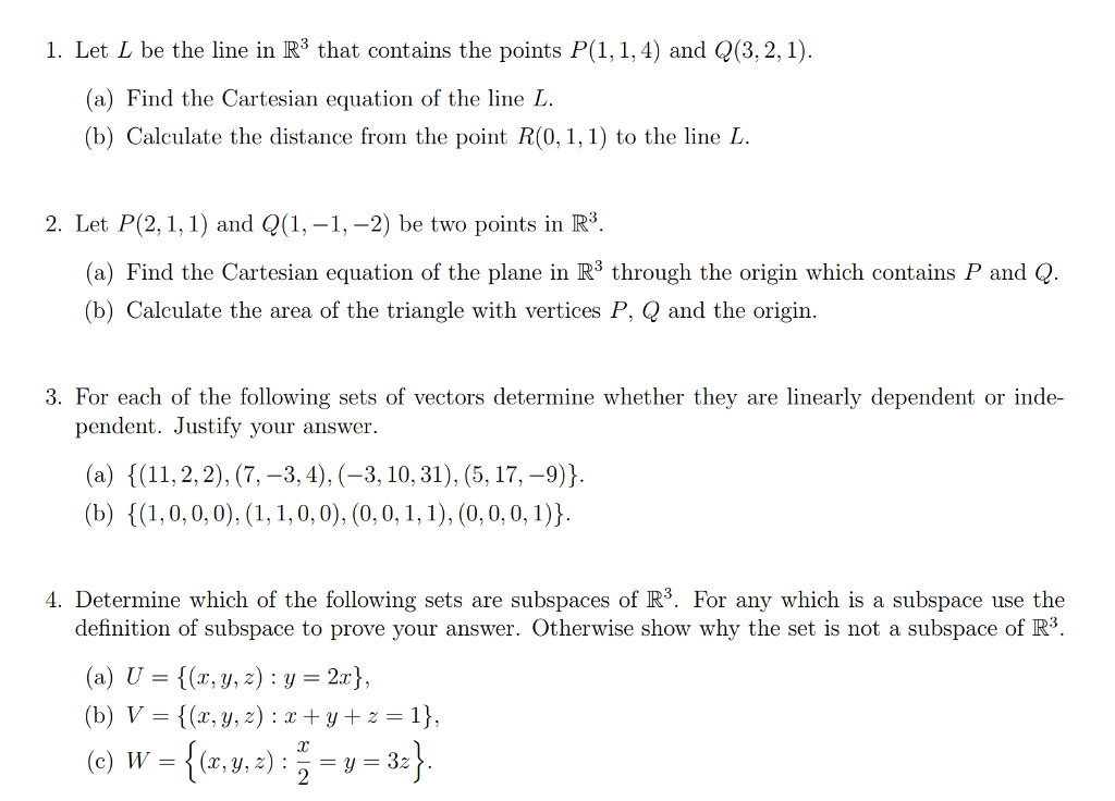 Solved 1. Let L be the line in R3 that contains the points | Chegg.com