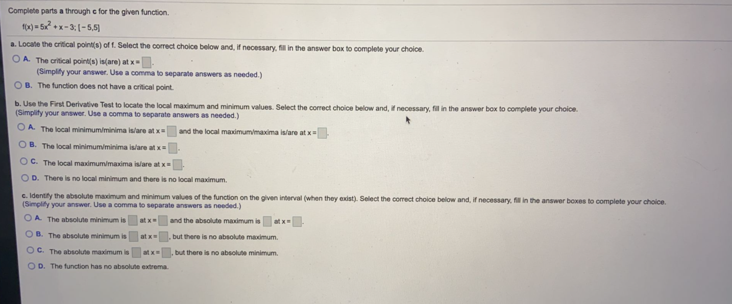 Solved Complete parts a through c for the given function. | Chegg.com